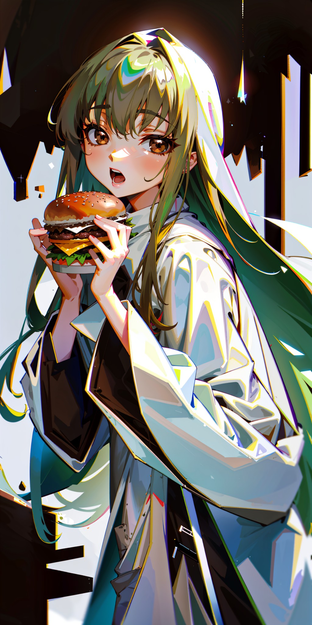 Make any of your waifu eating a burger. (Request from Shinohata) — Yodayo