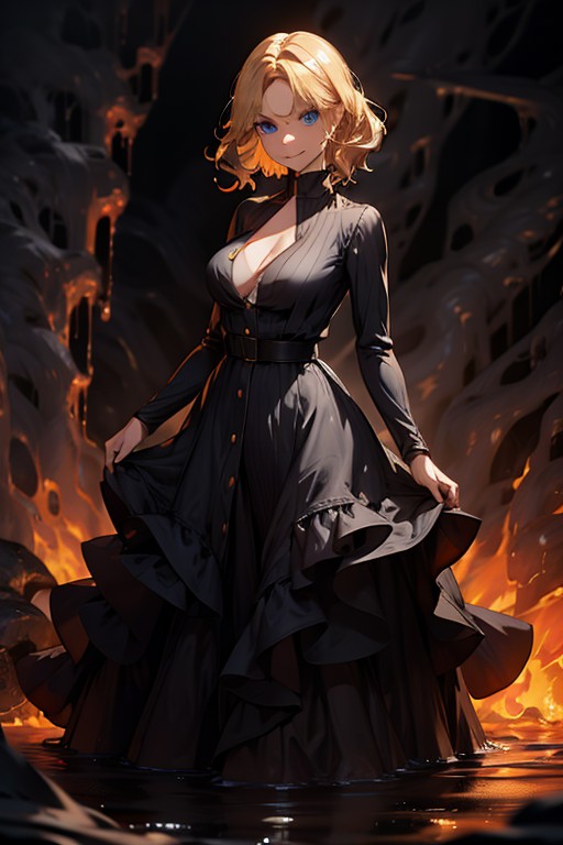 Standing in Water, with Fire behind her — Yodayo