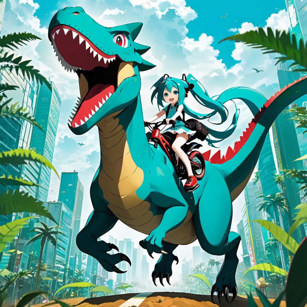 Hatsune Miku Riding the Tricycle-Rex — Yodayo
