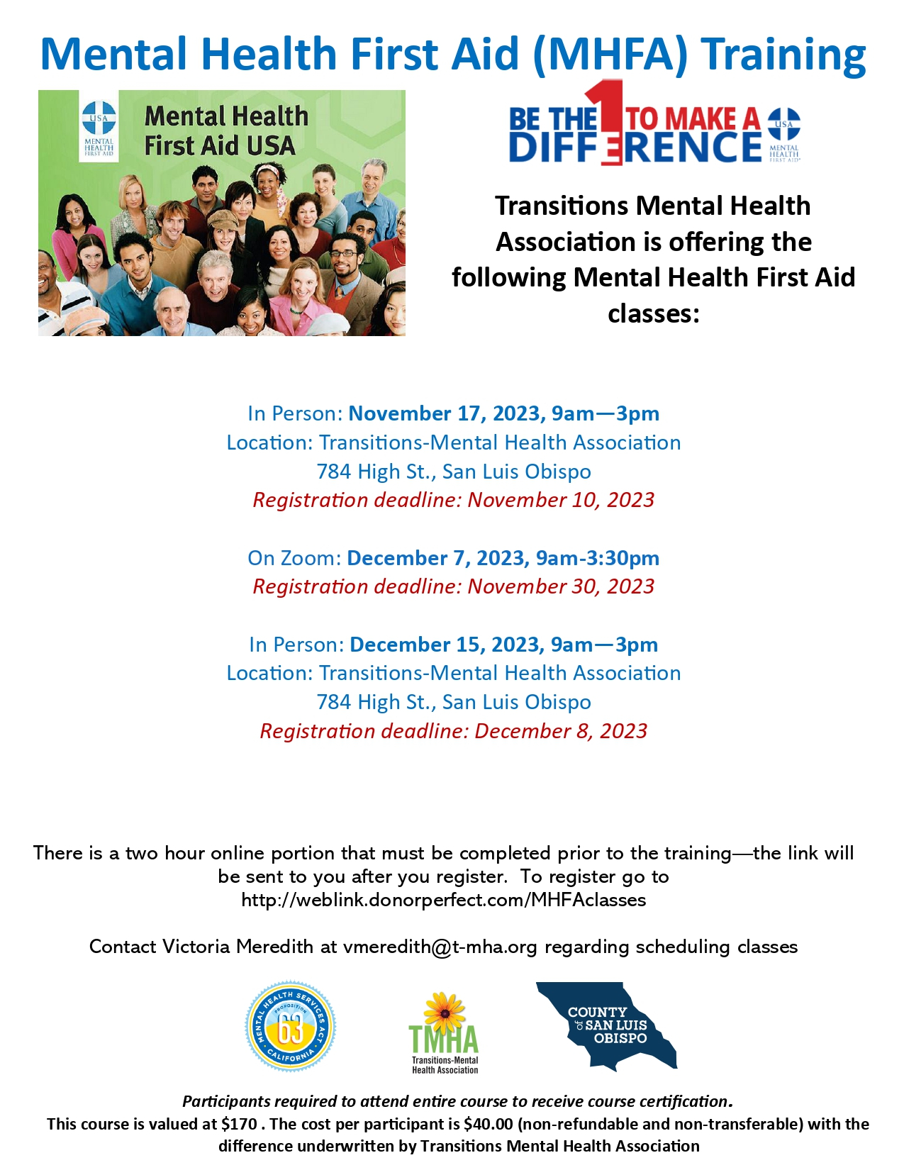 Transitions-Mental Health Association (TMHA) | Mental Health First Aid ...