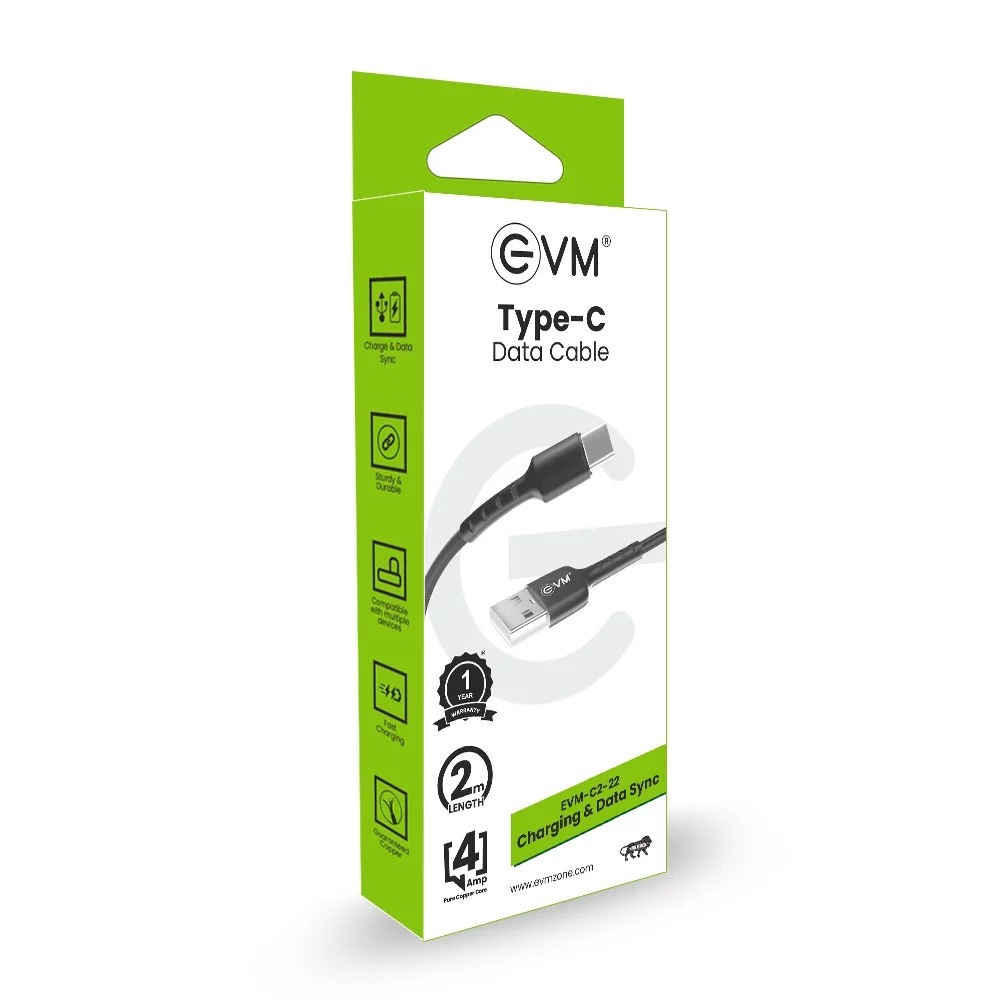 EVM-C2-22 TYPE-C DATA & SYNC CABLE (2 METER, 4 AMP) With GST Bill ...
