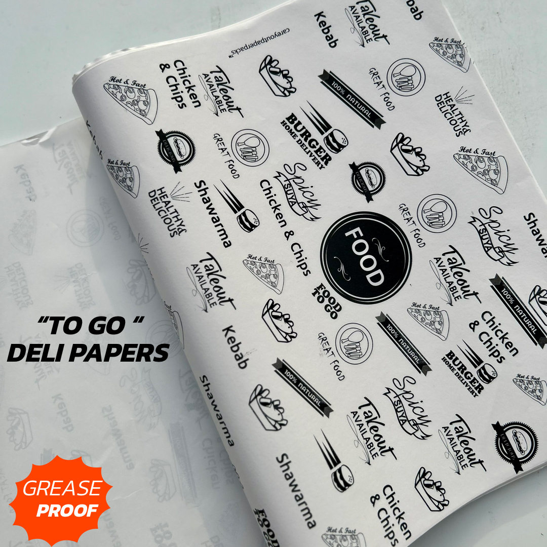 DELI PAPERS - “FOOD TO GO” / BLACK & WHITE - 3 SIZES - TAKEAWAY ...