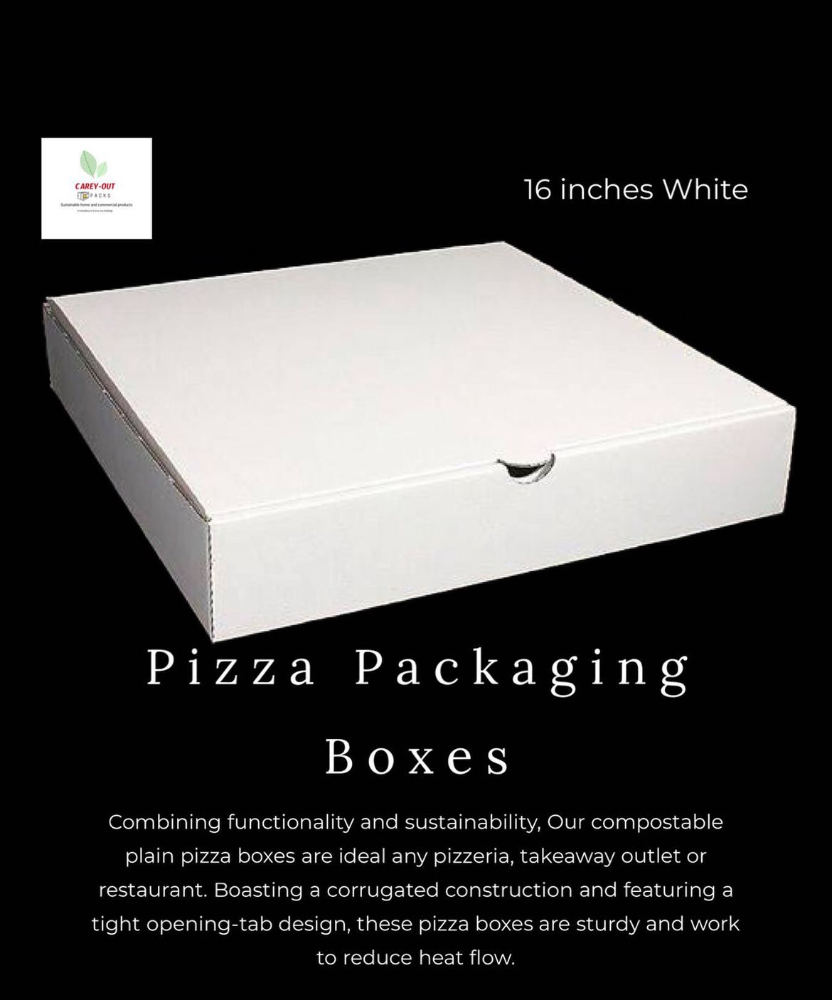 16” WHITE PIZZA BOXES : PACK OF 500 PIECES - MINIMUM SUPPLY QUANTITY ...