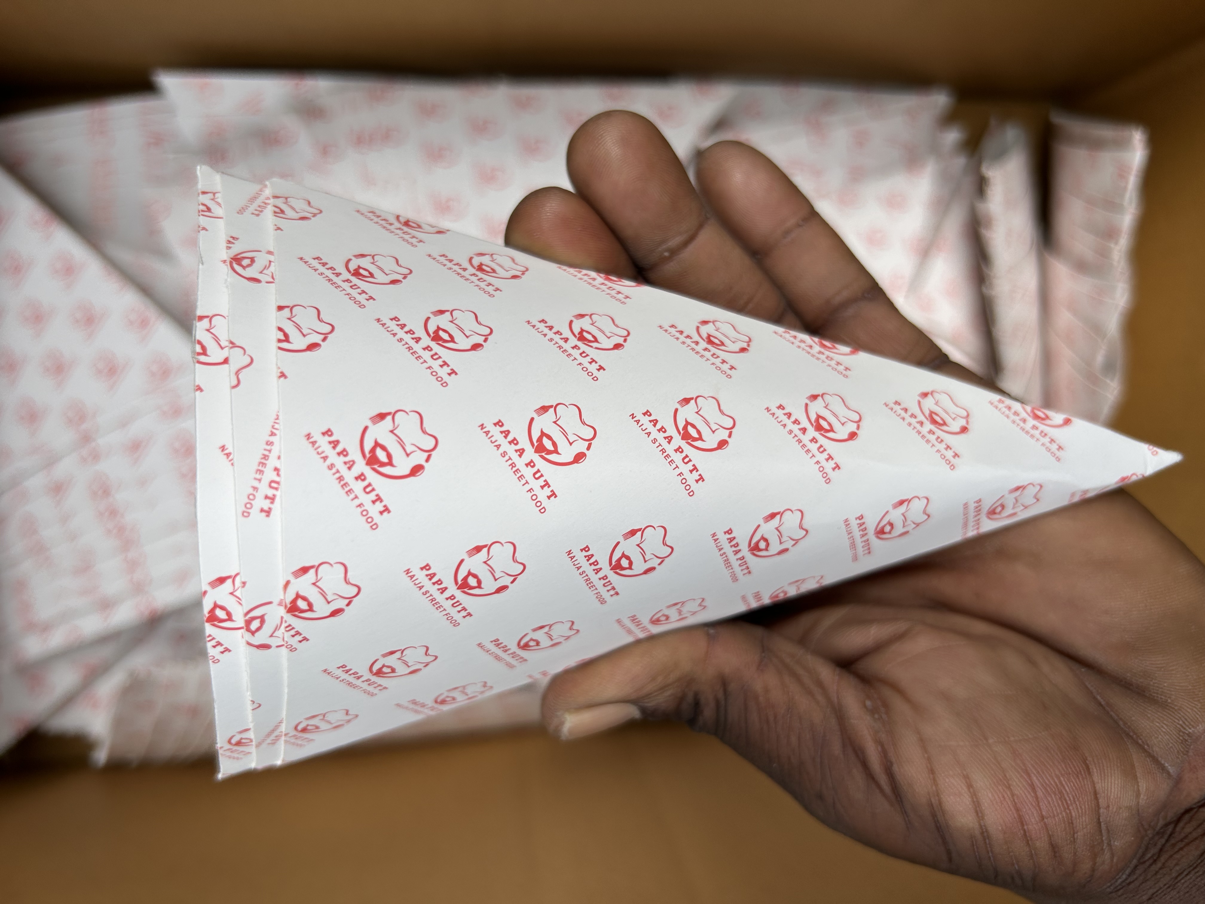 BRANDED TAKEOUT CONES - 6” x 6” / MINIMUM ORDER QUANTITY OF 1000 PIECES - TAKEAWAY PACKAGING ...