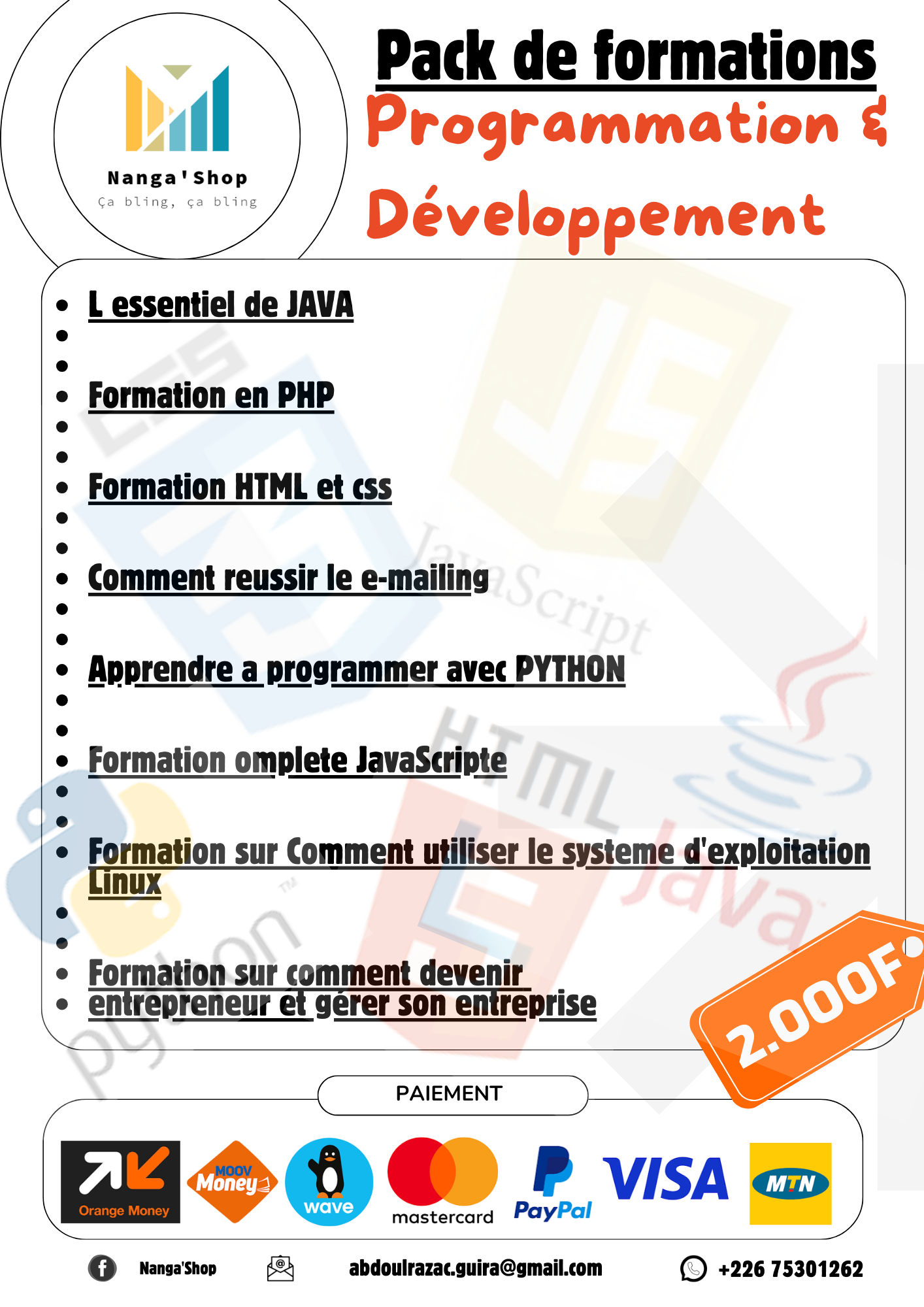 Formation Programmation et Développement - NANGA'SHOP | Take App