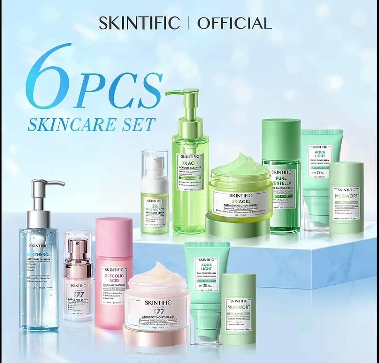 SKINTIFIC Skincare Set | 6-Piece Normal Size | Moisturizer, Sunscreen ...
