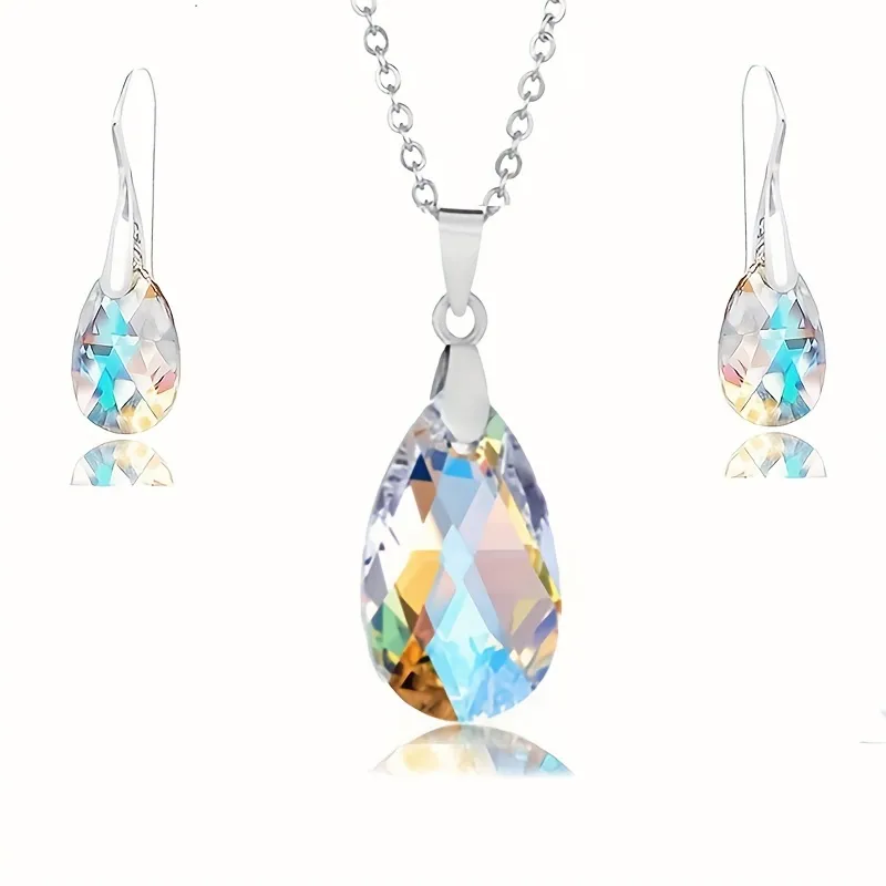 Elegant Water Drop Jewelry Set With Pendant Necklace & Drop Earrings ...