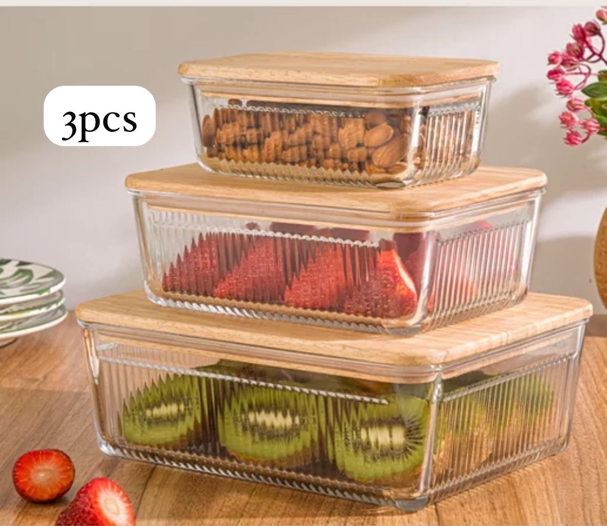3pcs Heavy Duty Ribbed Glass Food Storage Containers - Jesseblack ...