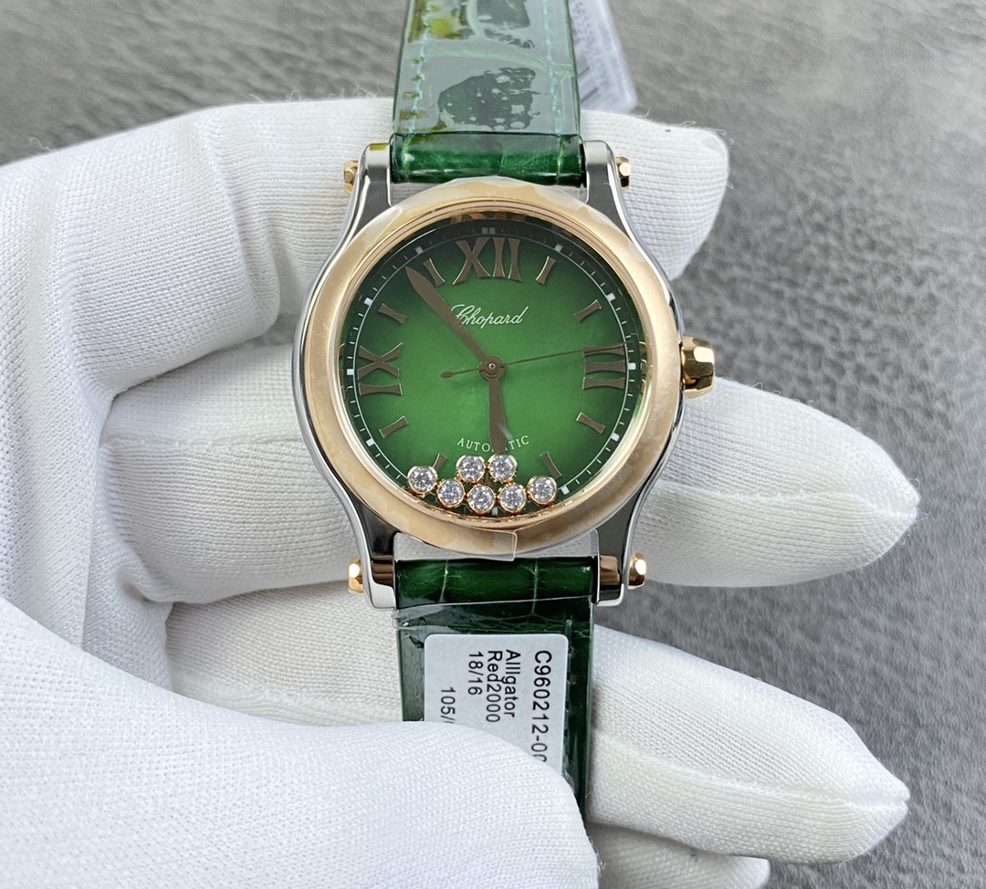 Chopard Happy Sport - Green Dial with Diamonds and Green Leather Strap ...