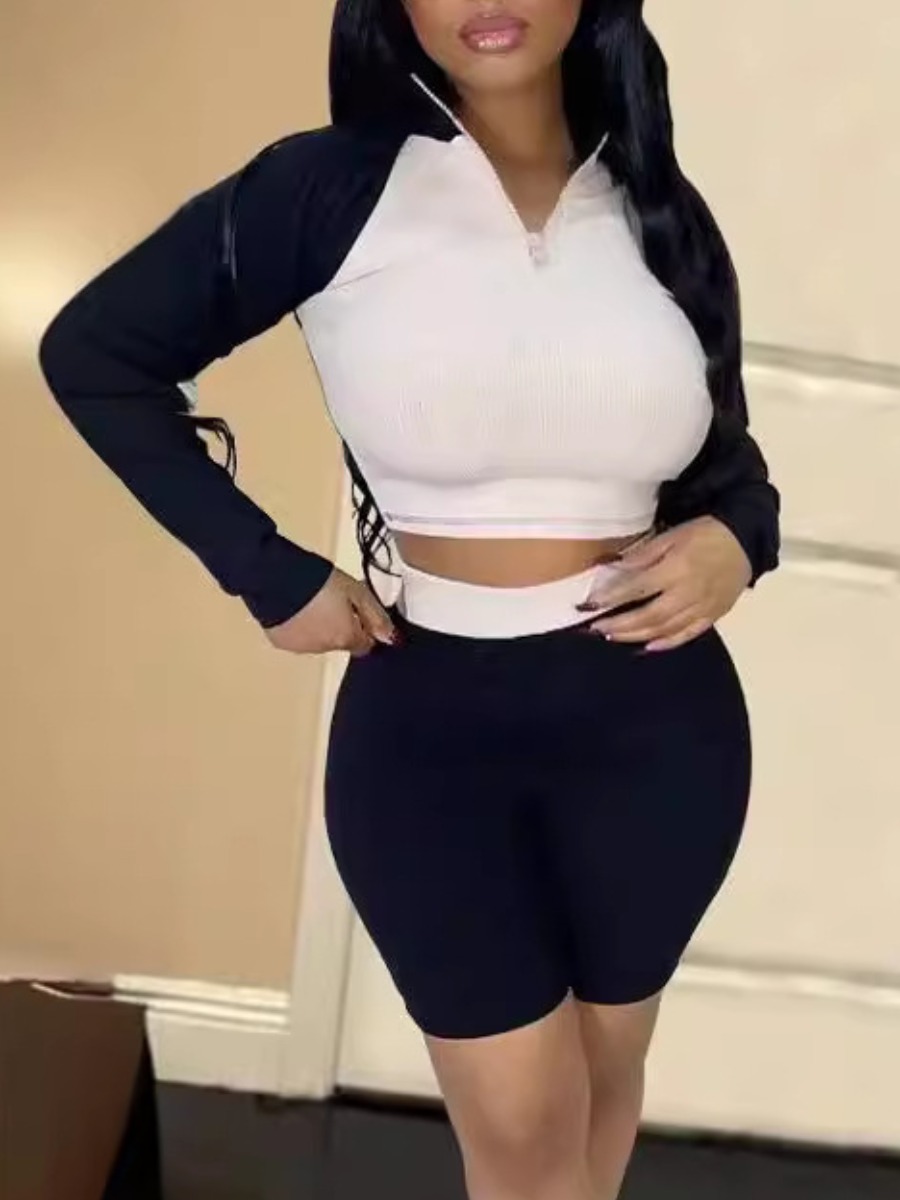 2pc Black Color Block Shorts Set - Johnson Deals