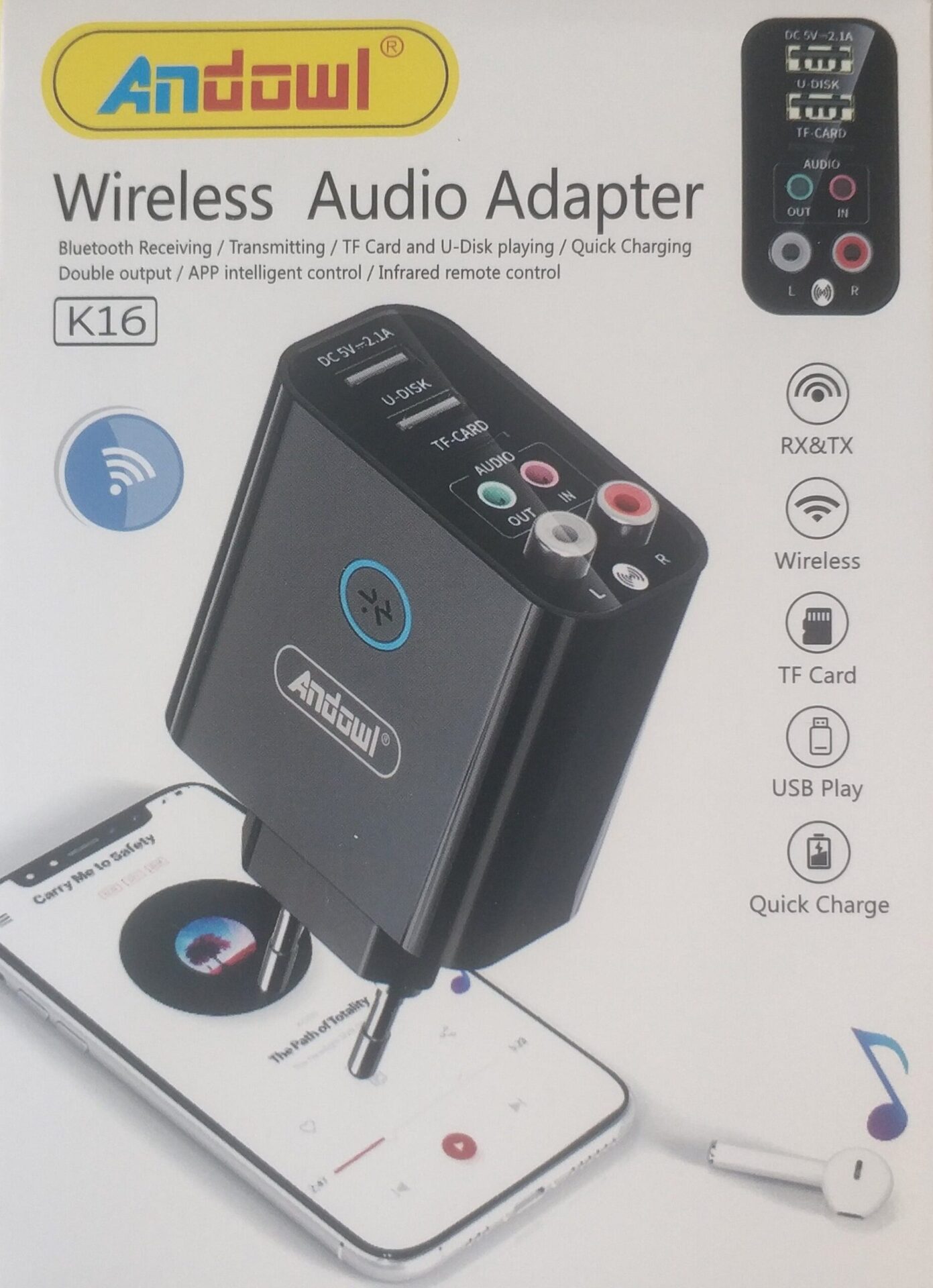 Andowl K16 Wireless Bluetooth Audio Adapter and Mobile Charger ...