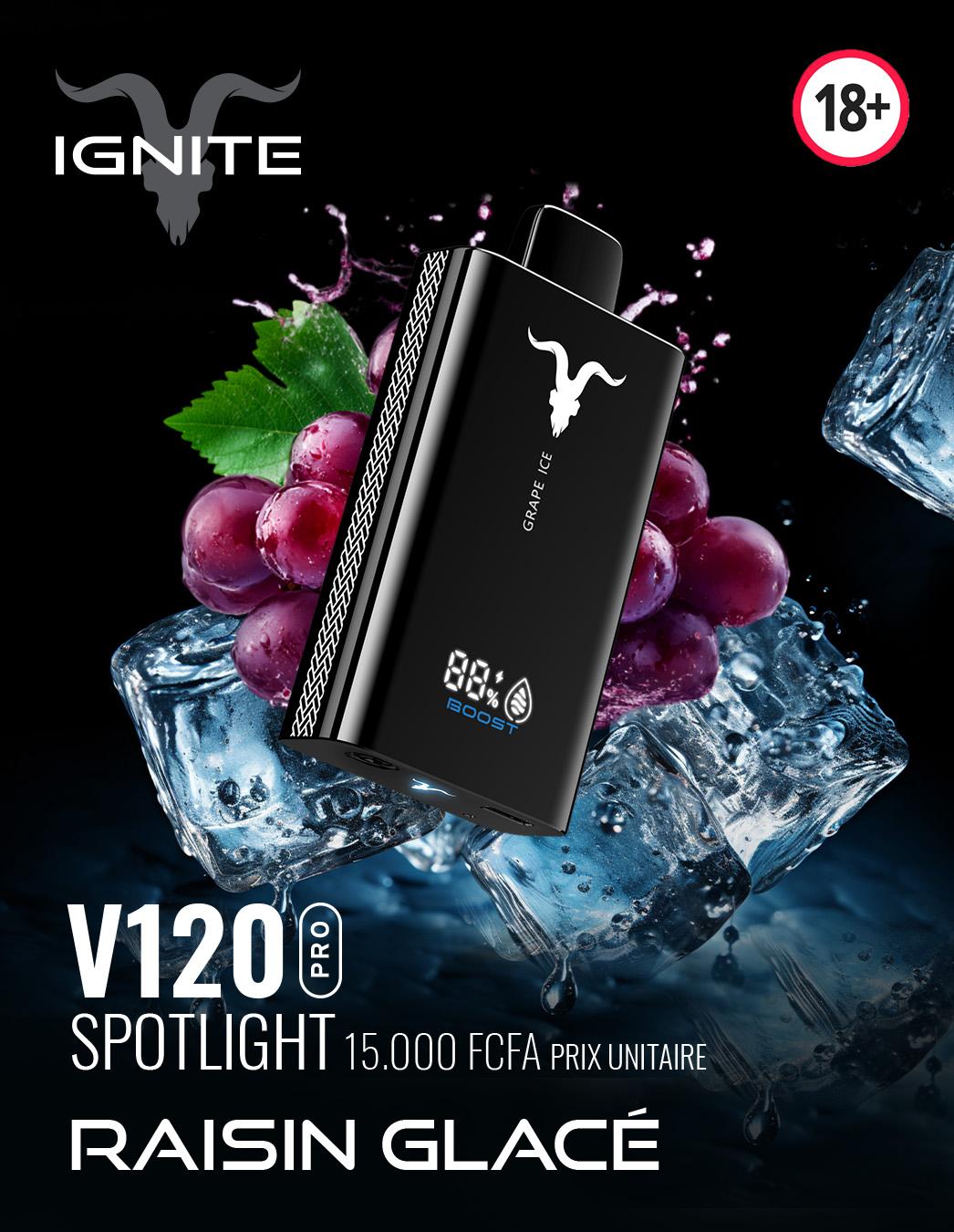 Ignite Raisin Glacée V120 Pro (12000 Puffs) - Ignite Côte d'Ivoire