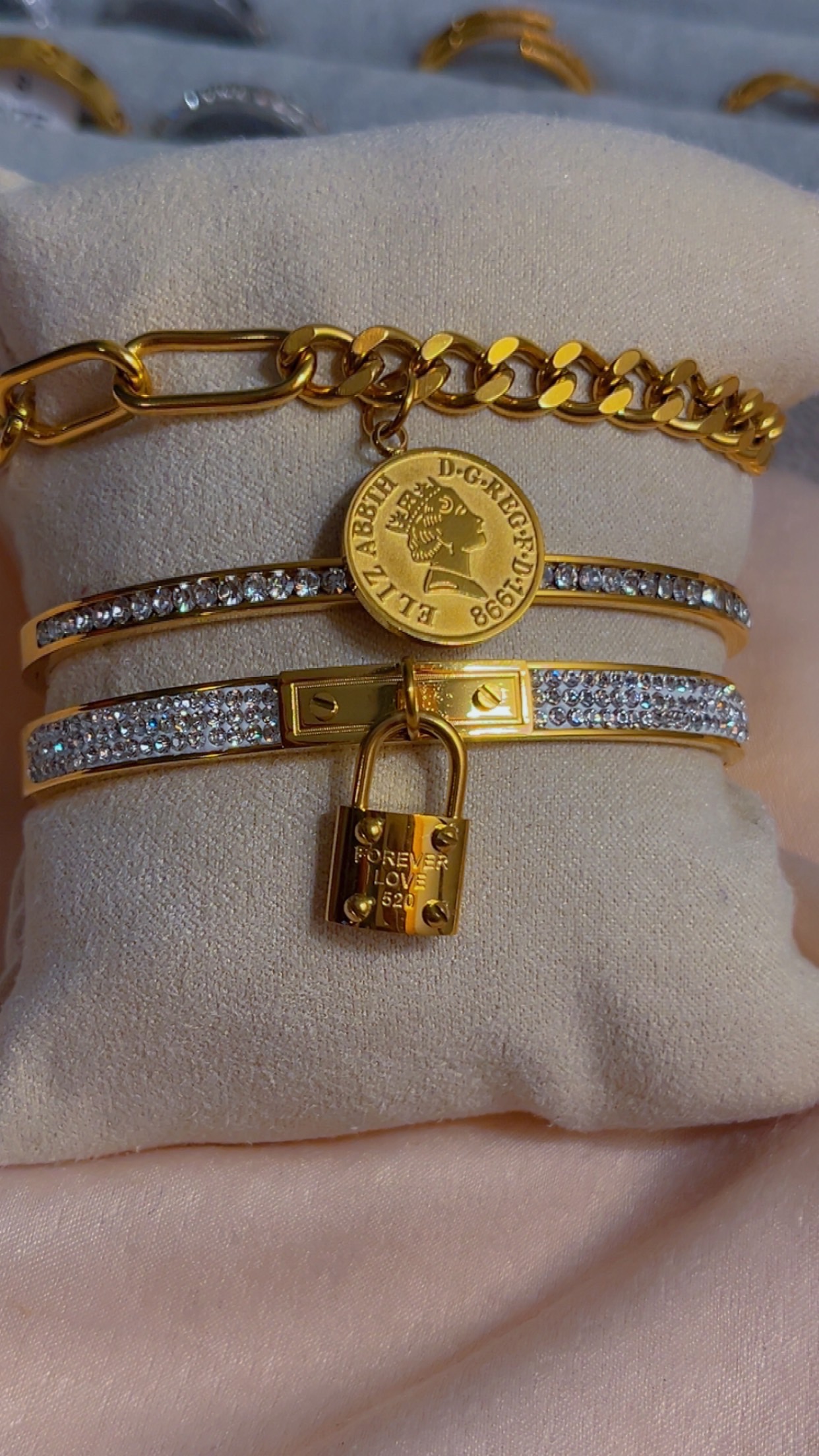 3pc Bangle coin & lock bracelet set - JewelMe Lux Jewels