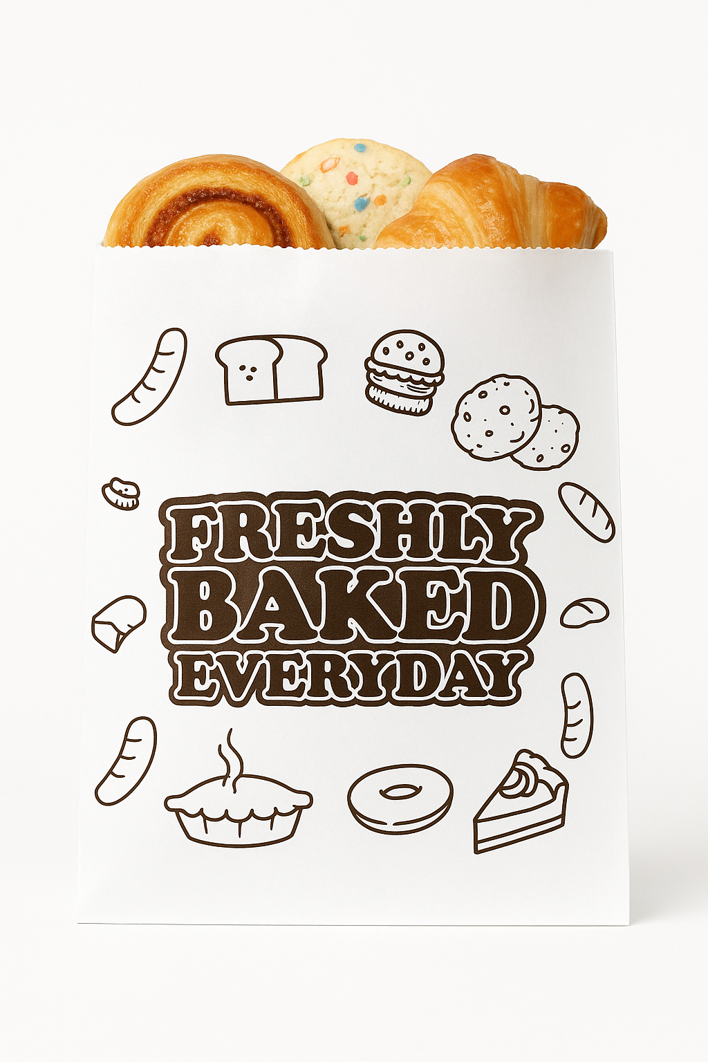 SNACK TAKEOUT BAGS - “FRESHLY BAKED EVERYDAY “ - 7” x 6''/ WHITE ...
