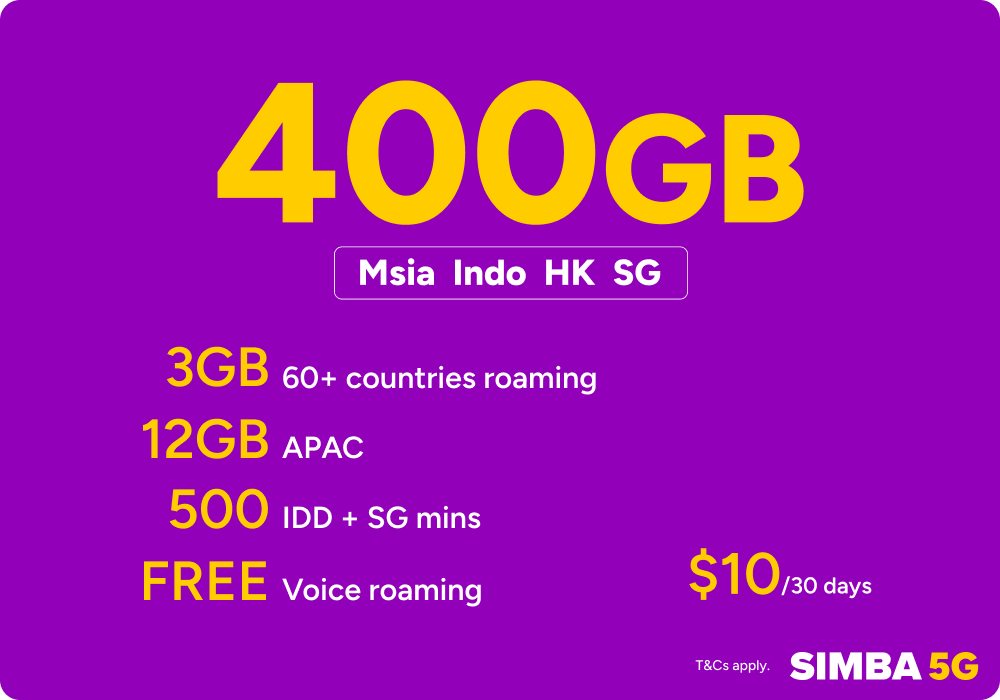SIMBA SuperRoam10 400GB SG-MY-ID-HK Renewal Plan - EASY MOBILE TOP-UP ...