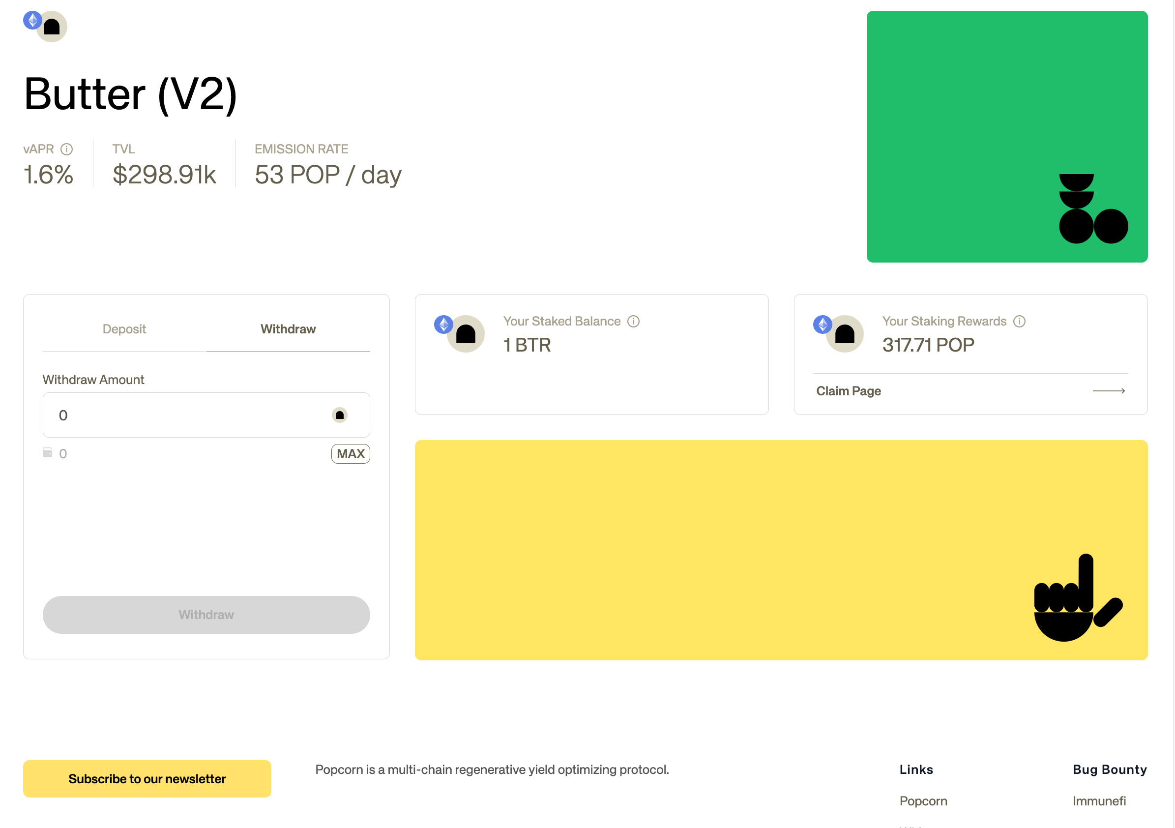 [BUG] Staking - Ethereum - I have BTR · Issue #106 · Popcorn-Limited/monorepo · GitHub