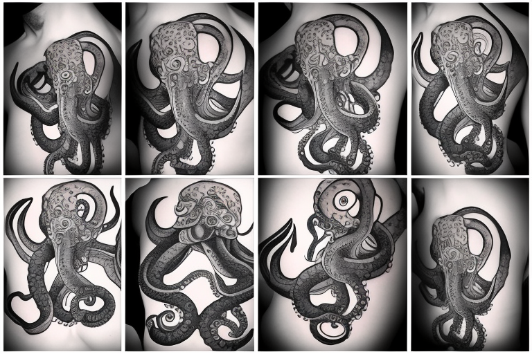 Black And White Octopus Tattoo Shoulder