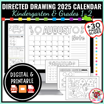 Back To School Directed Drawing Calendar 2025 Editable Printable and ...