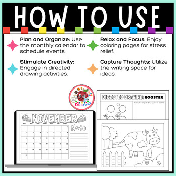 Back To School Directed Drawing Calendar 2025 Editable Printable and ...