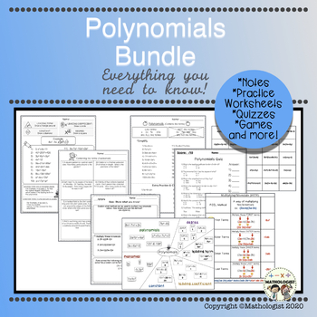 Algebra 1 Polynomials Bundle Guided Notes Practice Worksheets and More ...