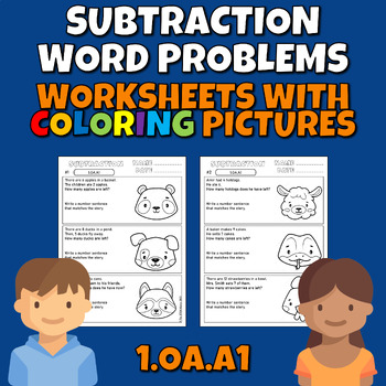 Subtraction Word Problems Grade 1 Math Worksheets 1.OA.1 with Coloring ...