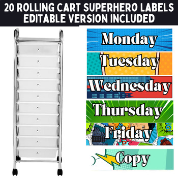 Superhero Rolling Cart Labels with Editable Labels: Superhero Classroom ...
