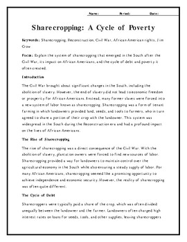 Sharecropping Reconstruction Era Reading Comprehension Primary Source ...