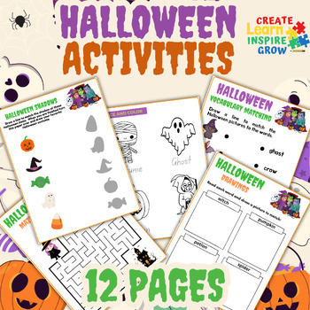 spooky Halloween Activities - Maze Game, Tracing , Coloring , matching ...