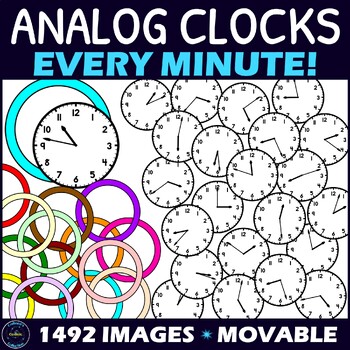 Analog Clocks Clipart - Telling Time to Every Minute Analogue Clocks ...