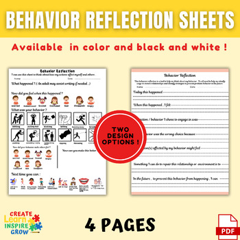 Elementary Behavior Reflection Sheets Activity for Students SEL ...