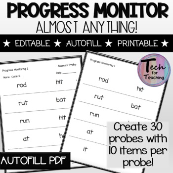 EDITABLE Progress Monitoring - 10 Items per Probe - Phonics, Sight ...