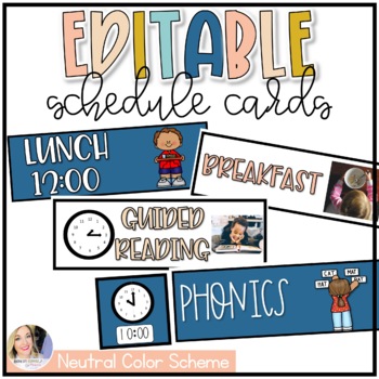 Editable Neutral Schedule Cards Printable & Digital | TeachShare