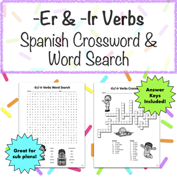 Spanish -Er/-Ir Verbs Printable Worksheets | Crossword & Word Search ...