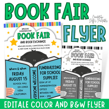 Editable Book Fair Flyer COLOR and BLACK & WHITE Options | TeachShare