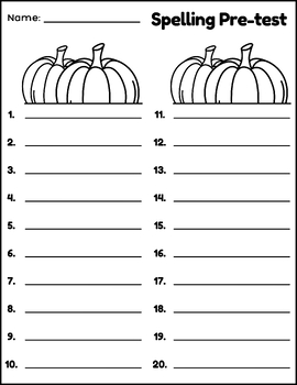 Spelling test template 20 words fall writing template Handwriting Lines ...