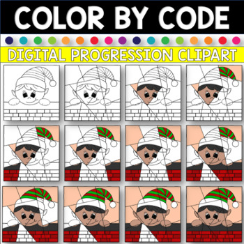 ELF Color by Code Progression Digital Clip Art CHRISTMAS FREEBIE ...
