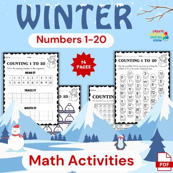 Winter Math Activities Numbers 1-20 | Trace, Write, Count , color ...
