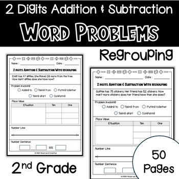 2 Digit Addition & Subtraction Word Problems within 100 Regrouping ...