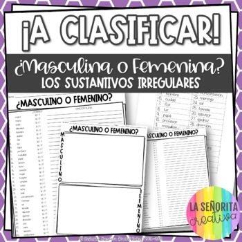 Gender of Irregular Nouns Spanish Sorting Activity and Worksheets ...