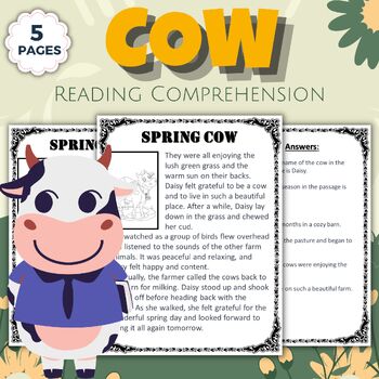 Spring Cow Reading Comprehension Passage with Answers - March April ...