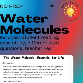 Water Molecules Biology Guided Reading Comprehension Worksheet | TeachShare