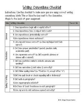 Writing Conventions Checklist Rubric | TeachShare