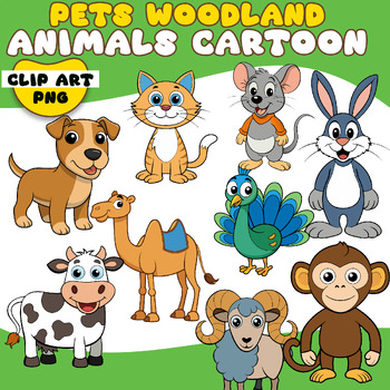 Colorful Animals Cartoon Clip Art - Pets Woodland Animals Clipart PNG ...