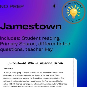 Jamestown: Where America Colonies Began Reading Comprehension Worksheet ...