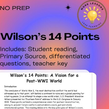 WWI Wilson's 14 Points Post World War I World Reading Comprehension ...