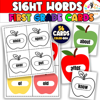 First Grade Sight Words Apples Cards -Flashcards Color. B&W for Early ...