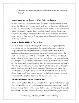 Ancient Ghana's Warriors and Raiders: Reading Comprehension Worksheet ...