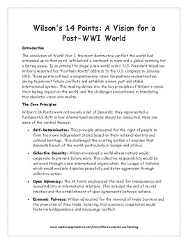 WWI Wilson's 14 Points Post World War I World Reading Comprehension ...