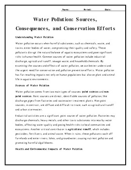 Water Pollution Causes, Conservation & Impact Reading Comprehension ...
