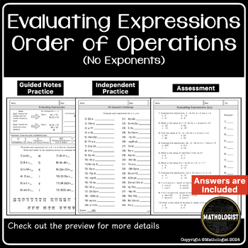 Order of Operations, GEMDAS, Evaluating Expressions with Integers No ...